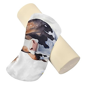 xigua Cow Flower Neck Roll Pillow for Neck Relief with Removable Washable Cover - Memory Foam Round Cylinder Bolster, Ergonomically Designed for Head, Neck, Back, and Legs