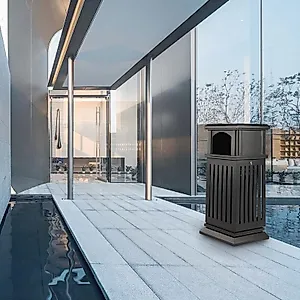 Outdoor Trash Can, 40L Commercial Garbage Enclosure with Locking Lid, Heavy Duty Industrial Yard Garage Waste Container, Installation-Free, 35.4 x 15.7 x 15.7 in, Galvanized Sheet (Black)