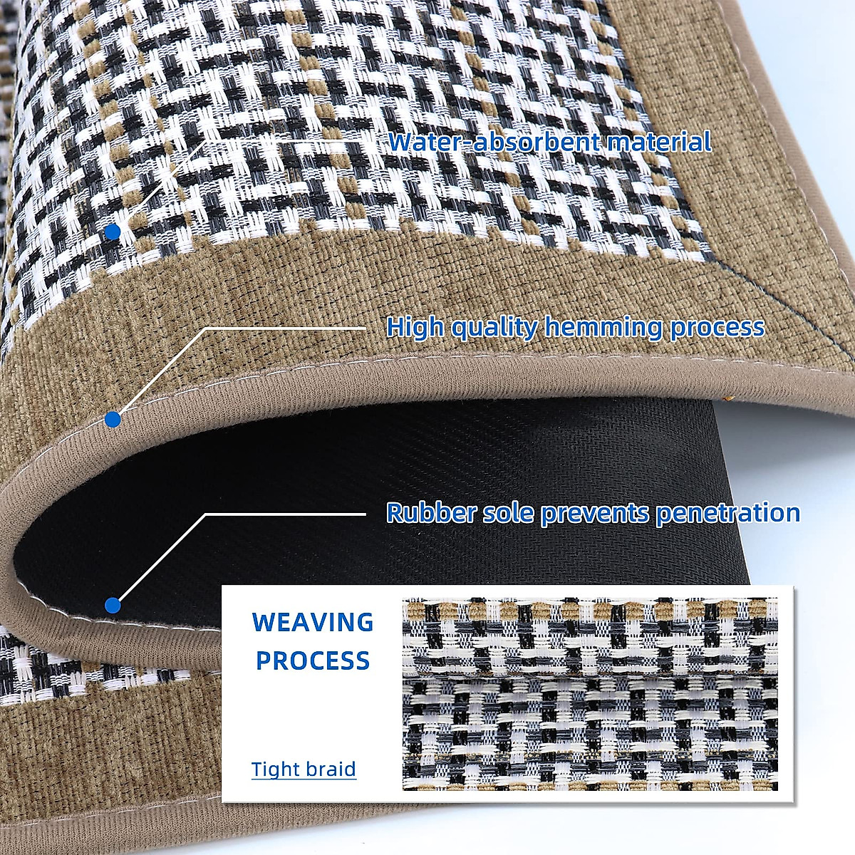 Kitchen Rugs and Mats Non Skid Washable 2PCS Absorbent Kitchen Runner Rugs Sets of 2 Comfort Weave Kitchen Floor Mats for in Front of Sink Kitchen Hallway Laundry Room (Brown, 20"x32"+20"x59")