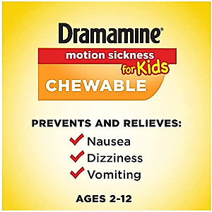 Dramamine Motion Sickness for Kids, Chewable, Dye Free, Grape Flavored, 8 Count