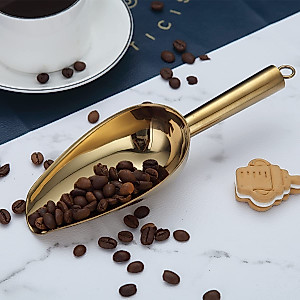 Berglander Stainless Steel Gold Ice Scoop 6 OZ, Titanium Golden Plating Metal Ice Scooper For Ice Maker, Multipurpose For Candy Wedding Kitchen Bar Party, Pet Animal Dog Food Scoop Beach Shovel