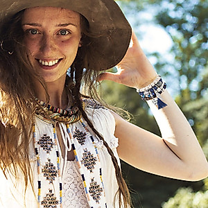 YADOCA 6 Sets Bohemian Wood Beaded Bracelets Set for Women Multilayer Stretch Tassel Bracelets Set Elephant Charm Love Statement Bangles