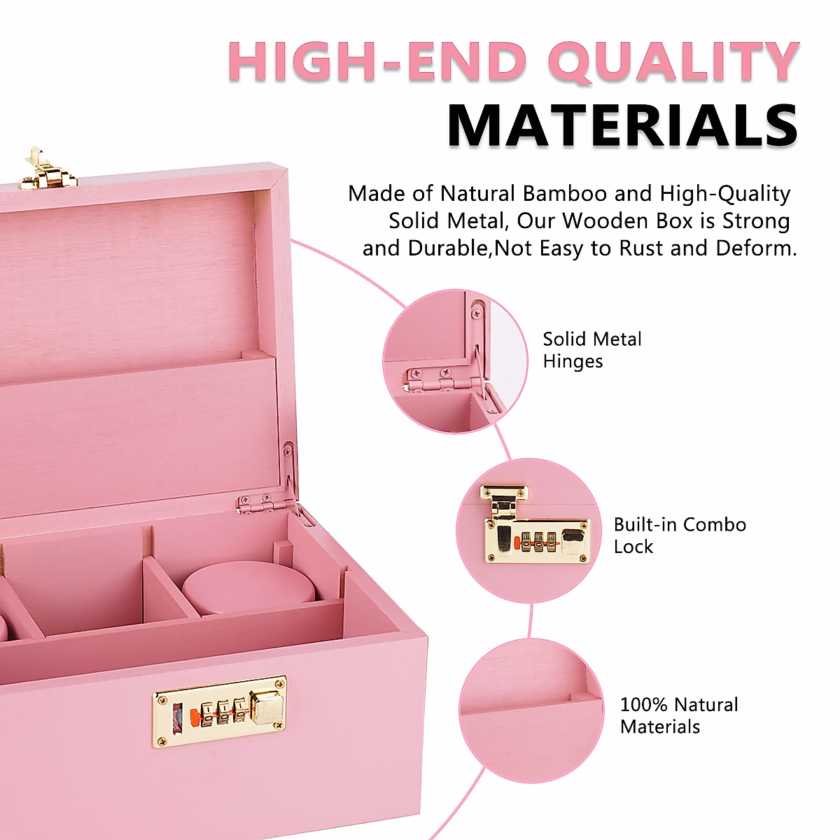 OZCHIN Large Bamboo Box with Combination Lock Decorative box for Home Great Gift Choice Storage Lockbox with Storage Jar, Tray, Resealable Bags and More