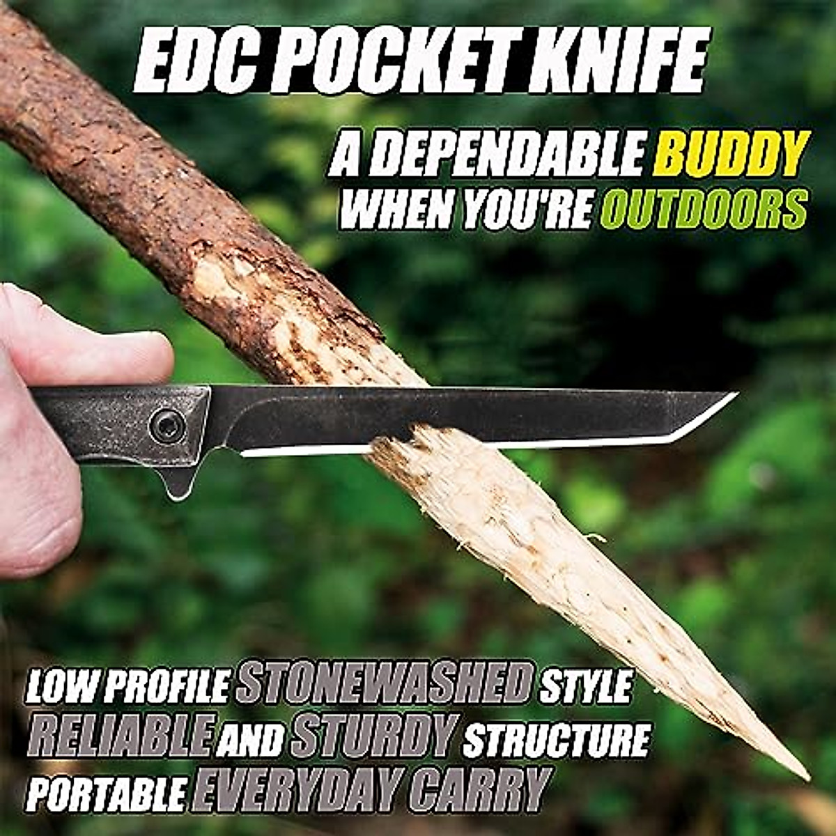 Carimee Pocket Knife with Pocket Clip, Sheath, D2 Steel Blade, Stonewashed Handle, EDC Gentleman Knife for Outdoor, Gift for Men LD02T