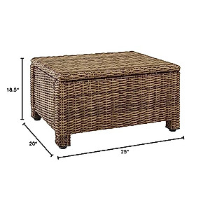 Crosley Furniture Bradenton Wicker Outdoor Ottoman Foot Rest for Patio, Deck, Porch, Brown with Gray Cushions