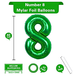 40 Inch Giant Green Number 8 Balloon, Helium Mylar Foil Number Balloons for Birthday Party, 8th Birthday Decorations for Kids, Anniversary Party Decorations Supplies (Green Number 8)