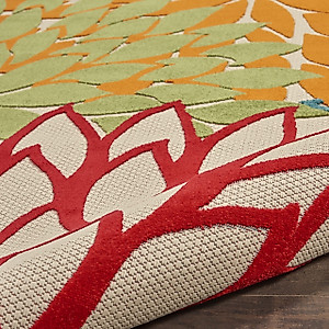 Nourison Aloha Indoor/Outdoor Green 7'10" x 10'6" Area Rug, Tropical, Botanical, Easy Clean, Non Shedding, Bed Room, Living Room, Dining Room, Deck, Backyard, Patio (8x10)