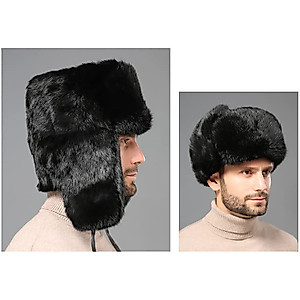 Men Women Faux Fur Trapper Hat Winter Thick Furry Ushanka Russian Hat Earflap Cap Windproof Thermal Cycling Camping Skiing Cap Hunting Hat with Ear Flap