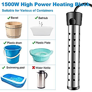 Immersion Water Heater, Cadrim 1500W Electric Submersible Water Heater, Stainless Steel Guard Cover and Convenient Switch, Home Instant Water Heater to Heat 5 Gallons of Water in Min