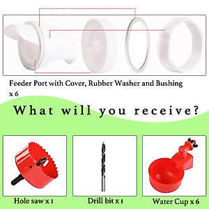 Chicken Feeder and Waterer Kit, 6 PCS Poultry Feeders No Waste and Chicken Water Cups for Buckets Barrels