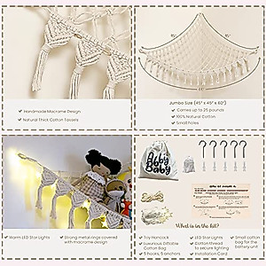 Abby Baby X-Large Stuffed Animal Storage Hammock with LED Lights – 25LB Capacity Toy Net for Stuffed Animals, Squishmallow Net for Stuffed Animals Corner, Plush Hammock for Playroom, Plush Net, Beige