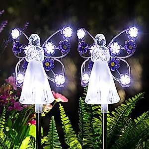 GIGALUMI Solar Angel Garden Stake Lights - 2 Pack Angel Solar Lights Outdoor Garden, Eternal Light Angel with 7 LEDs for Cemetery Grave Decorations, Memorial Gift, Christmas Yard Art, Sympathy Gift