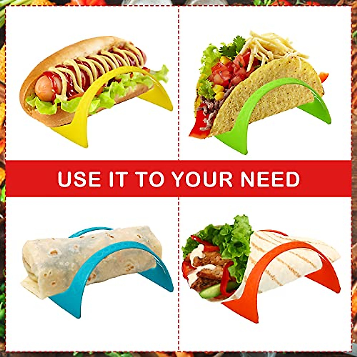 48 Pieces Taco Holder Stands Plastic Taco Plates Colorful Shell Holder Taco Racks Kitchen Taco Trays Serving Taco Stands for Microwave and Dishwasher Taco Bar Taco Party Supplies