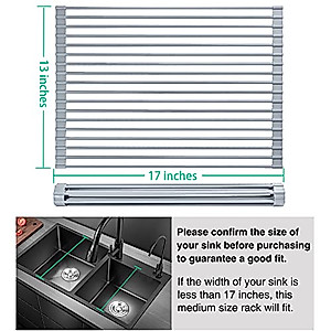 TBMax Roll Up Dish Drying Rack, Food-Grade Silicone-Coated Stainless Steel Over The Sink Rack, Heavy Duty Roll Up Sink Drying Rack