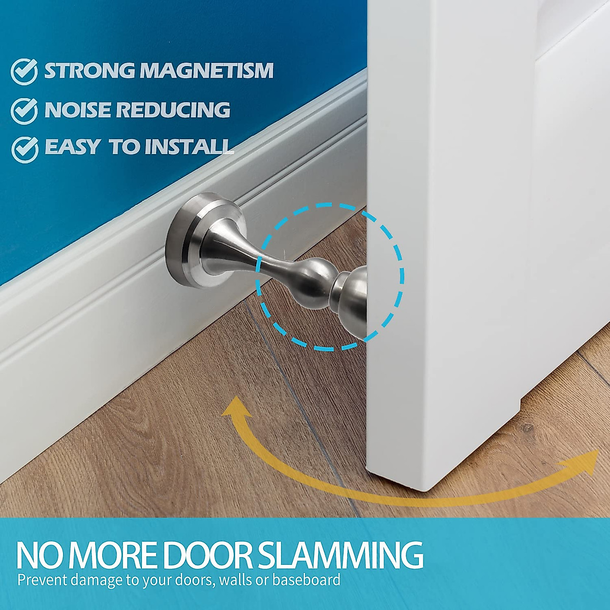 Neoera Magnetic Door Stop（Brushed Nickel）Door Stopper Strong Magnetic Door Catch for Hold Door Open, Premium Stainless Steel Made, Anti-Rust, Heavy Duty, Wall & Floor Mount 1Pack