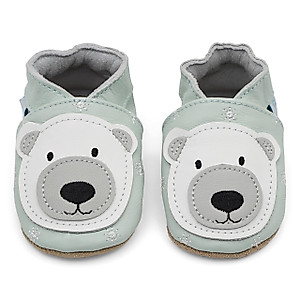 Dotty Fish Soft Leather Infant Shoes Unisex pre-Walkers. Polar Bear on Ice Blue Shoe. 6-12 Months