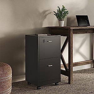Lavish Home File Cabinet - 2-Drawer Cabinet with Lock and Deep Drawer Storage - Rolling Filing Cabinet for Under The Desk, Home, or Office (Black)
