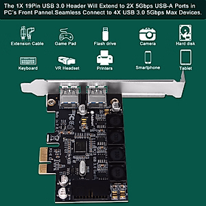 FebSmart 1X 19Pin USB 3.0 Header and 2X USB-A Ports PCIE USB 3.0 5Gbps Expansion Card for Windows and Linux Desktop PCs, Built in Self-Powered Technology, No Need Additional Power Supply (FS-HA-Pro)