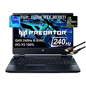 Acer Predator Helios 300 15.6" 2K QHD 240Hz Gaming Laptop (Intel i7-12700H 14-Core, GeForce RTX 3070 Ti [TGP: 150W] 8GB, RGB KYB, Thunderbolt 4, WiFi 6E, Win11Home) w/HDMI (64GB RAM | 1TB PCIe SSD)