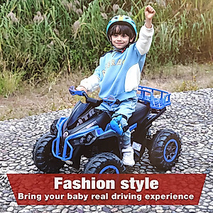 Soar Four Wheeler for Kids - Electirc Toddler 4 Wheeler for Kids 3-6, Ride on ATV 12v Battery Powered, Kids Quad with LED Lights, Music, High Low Speed, USB/TF, Treaded Tires, Blue
