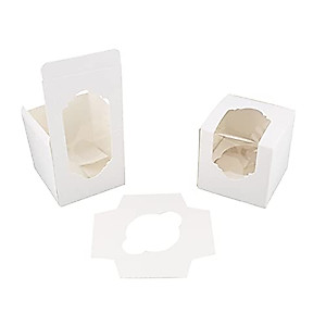 Spec101 Mini Cupcake Holders - 50 Pk Individual Cupcake Boxes with Inserts, 2.5 Inch To Go Cupcake Containers, White
