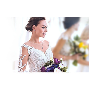 Silver Jewelry Set 2 Carat Cubic Zirconia Pendant Necklace Bracelet and Earring Sets Bridal Jewelry