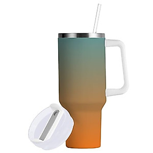 MCHIVER Teal Orange Gradient 40 oz Tumbler with Handle and Straw Stainless Steel Vacuum Water Bottle Leak-proof Travel Coffee Mug Insulated Cup for Car Home Office