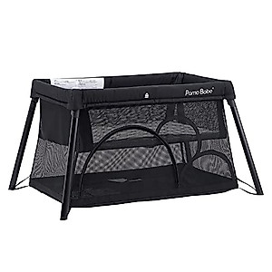 Pamo Babe Portable Crib for Baby Lightweight Playpen, Foldable Travel Playard with Comfortable Mattress for Babies to Toddler (Black)