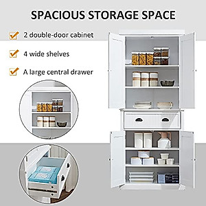 HOMCOM 72" Traditional Freestanding Kitchen Pantry Cabinet Cupboard with Doors and 3 Adjustable Shelves, White