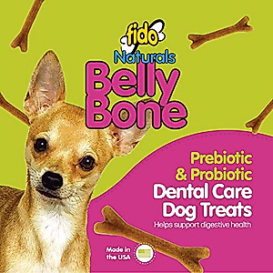 Fido Belly Bones for Dogs, 21 Yogurt Flavor Mini Dog Dental Treats (Made in USA) - 21 Count Dog Treats for Small Dogs - Plaque and Tartar Control for Fresh Breath, Digestive Health Support