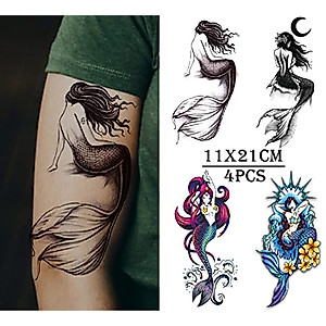 YAKAGO 13 Pieces Mermaid Temporary Tattoos For Women Girls Waterproof Fake Tattoo Stickers