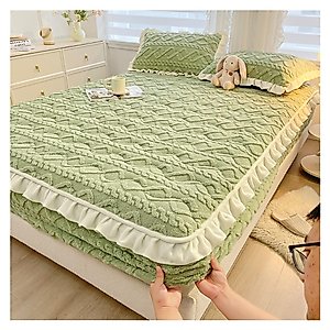 Mattress Pad Milk Velvet Queen 360° Mattress Protector For Mattresses Up To 11.8" Breathable Mattress Cover With Elastic Corners Comfortable Soft Fitted Sheet ( Color : Green , Size : Queen-150*200cm