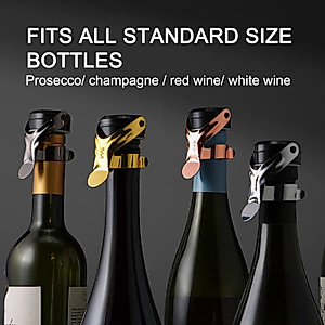 OWO Champagne Stoppers Stainless Steel Champagne Saver with Silicone Leak Proof Wine Stoppers for Red Wine Champagne Cava and Sparking