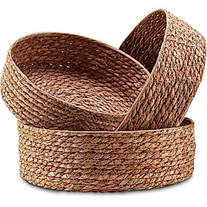 Yesland 3 Sizes Woven Rattan Basket, Natural Round Bread Serving Basket Nesting Baskets with Plastic Dust Bag, Perfect Storage Baskets for Coastal, Beach Decor Pantry, Bathroom