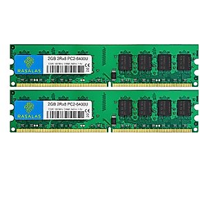 Rasalas DDR2 800 PC2-6400 DDR2 4GB Kit (2x2GB) DDR2-800 Udimm Ram Desktop PC2-6400U 2RX8 1.8V CL6 240 Pin Non-ECC Unbuffered Desktop RAM Memory Modules
