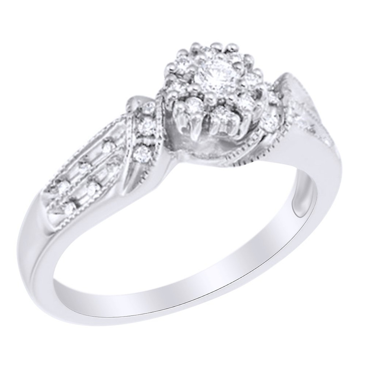 AFFY White Natural Diamond Solitaire Engagement Ring in 14k White Gold (0.25 Cttw) Ring Size - 14
