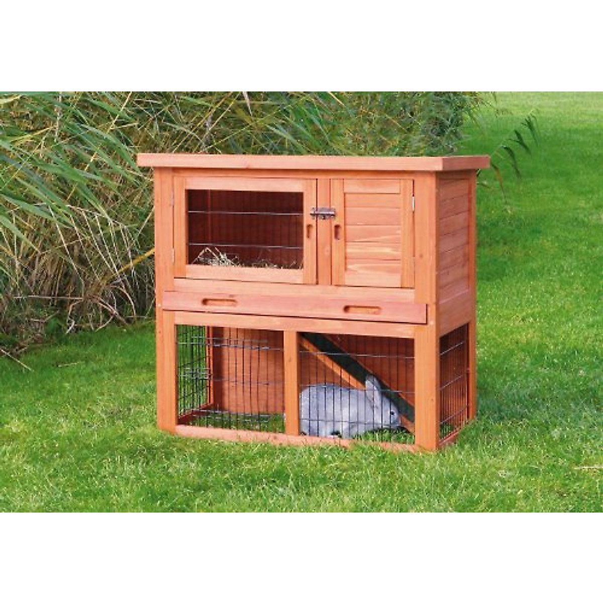 TRIXIE Pet Products Rabbit Hutch with Sloped Roof, Small, Glazed Pine