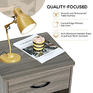 VOWNER 2 PCS Grey Nightstand with Drawer and Storage Shelf, Bedside Table End Tables, File Cabinet Storage with Sliding Drawers and Shelf for Bedroom