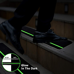 Heeloo Anti Slip Traction Treads with Glow in Dark Stripe (10-Pack), 6" X 30", Best Grip Tape Grit Non Slip, Outdoor Non Skid Tape, High Traction Friction Abrasive Adhesive for Stairs Step