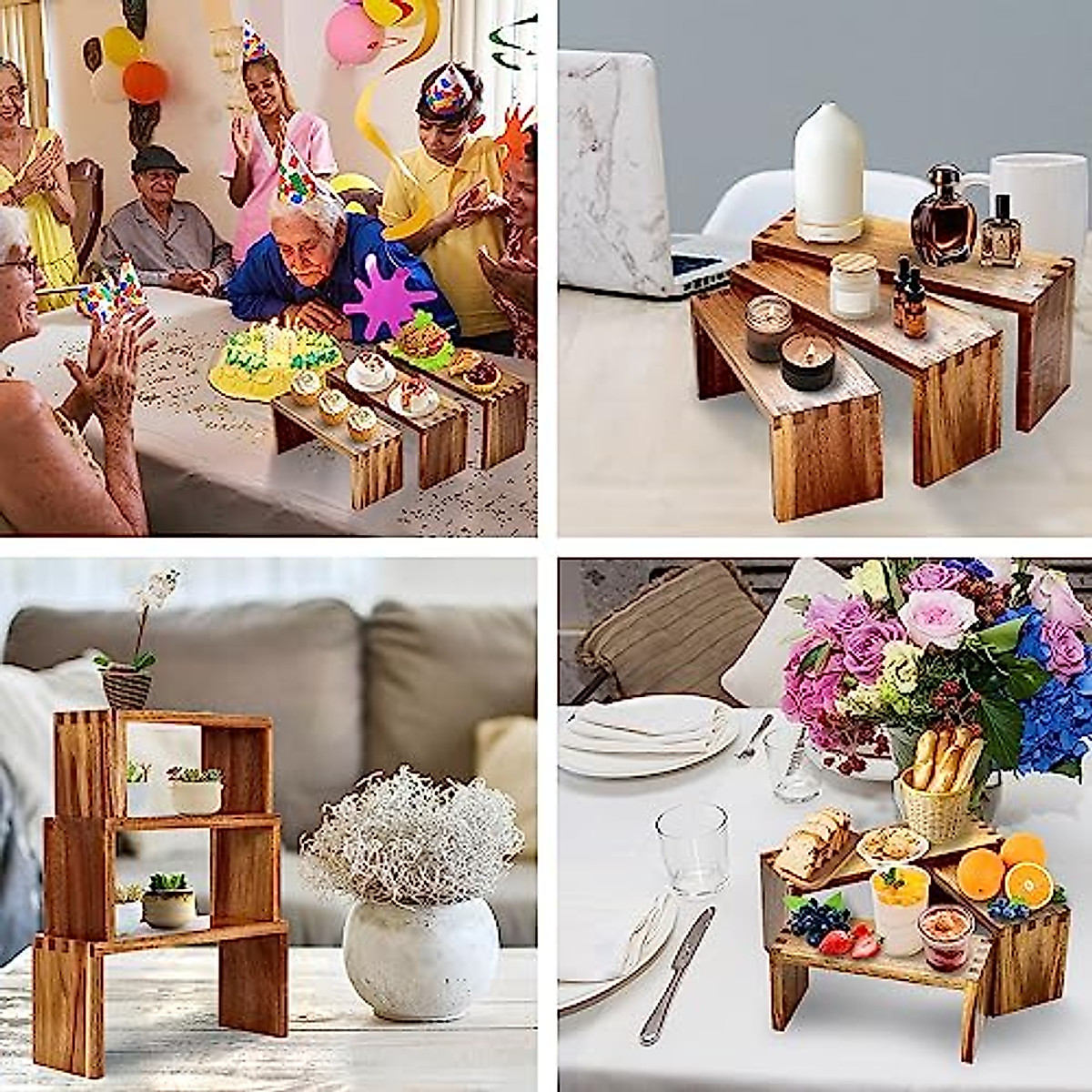 Acacia Wood Risers for Display Cupcake Stand for 24 Cupcakes, GIPIDER Perfume Stand NOT Acrylic Riser, Countertop Cup Cake Tier Stand Bathroom Organizer, Wood Riser NOT Acrylic Display Stands