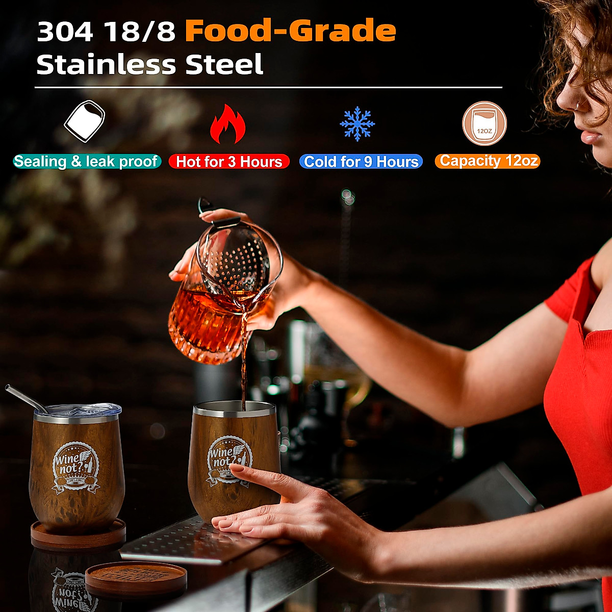 Wine Tumblers Set Gifts for Mom (12oz), Mothers Day Gifts for Mom from Daughter Son, Unique Gift for Mothers Day, Wedding Gift for Married Couples Wife Sister