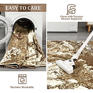 CAROMIO Abstract Marble Rug, 5'x7' Modern Boho Marble Pattern Area Rug, Washable Rug Soft Luxury Rug, Ideal for High Traffic Areas in Living Room Bedroom Kitchen Dining, Brown