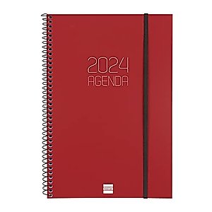 Finocam - Planner 2024 Spiral Opaque Week Vertical View January 2024 - December 2024 (12 Months) Bordeaux Spanish