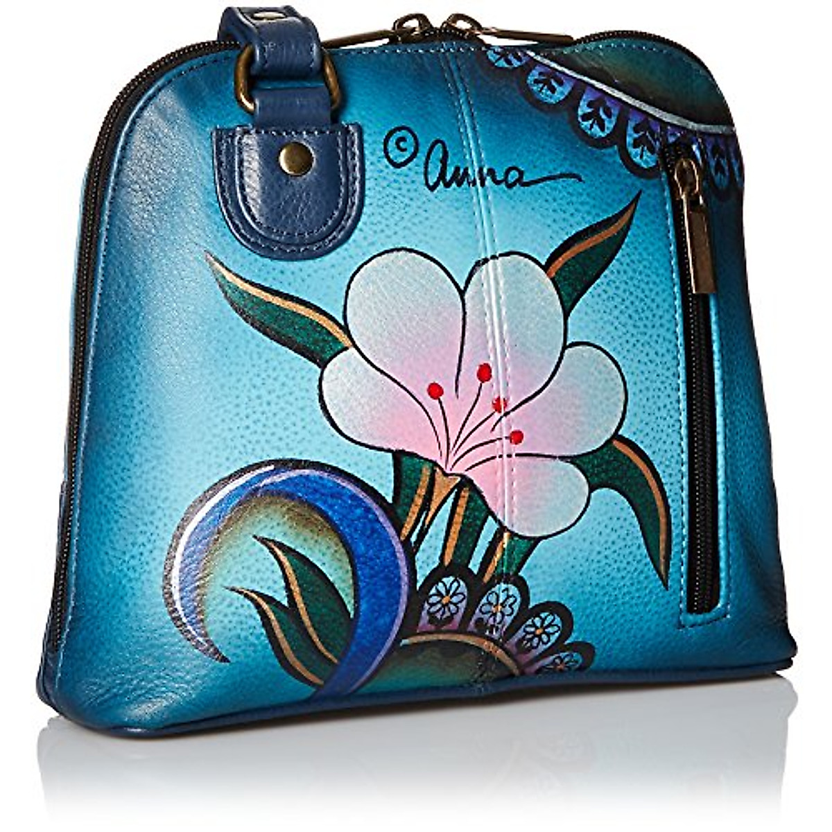 Anna by Anuschka Women's Hand Painted Leather Small Multi Compartment Zip-Around Organizer, Denim Paisley Floral