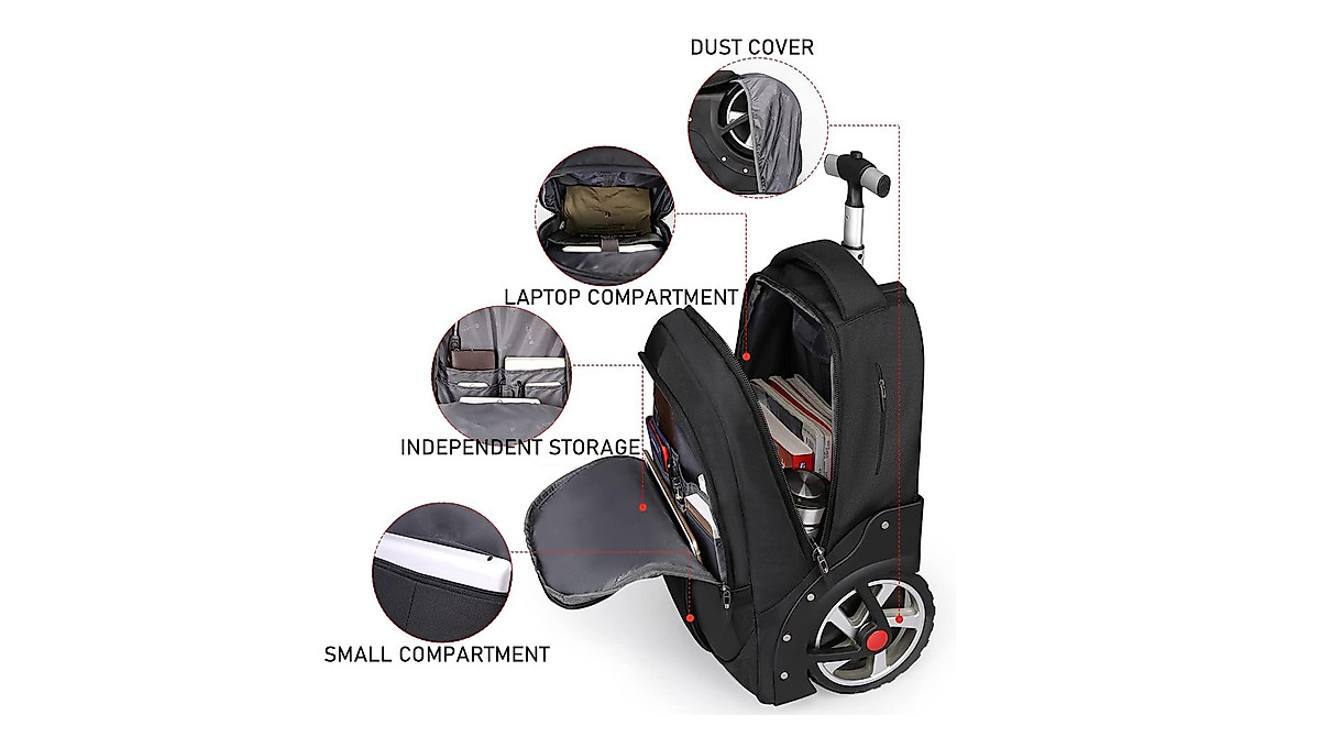 Waterproof Rolling Backpack with Wheels for Travel & Business