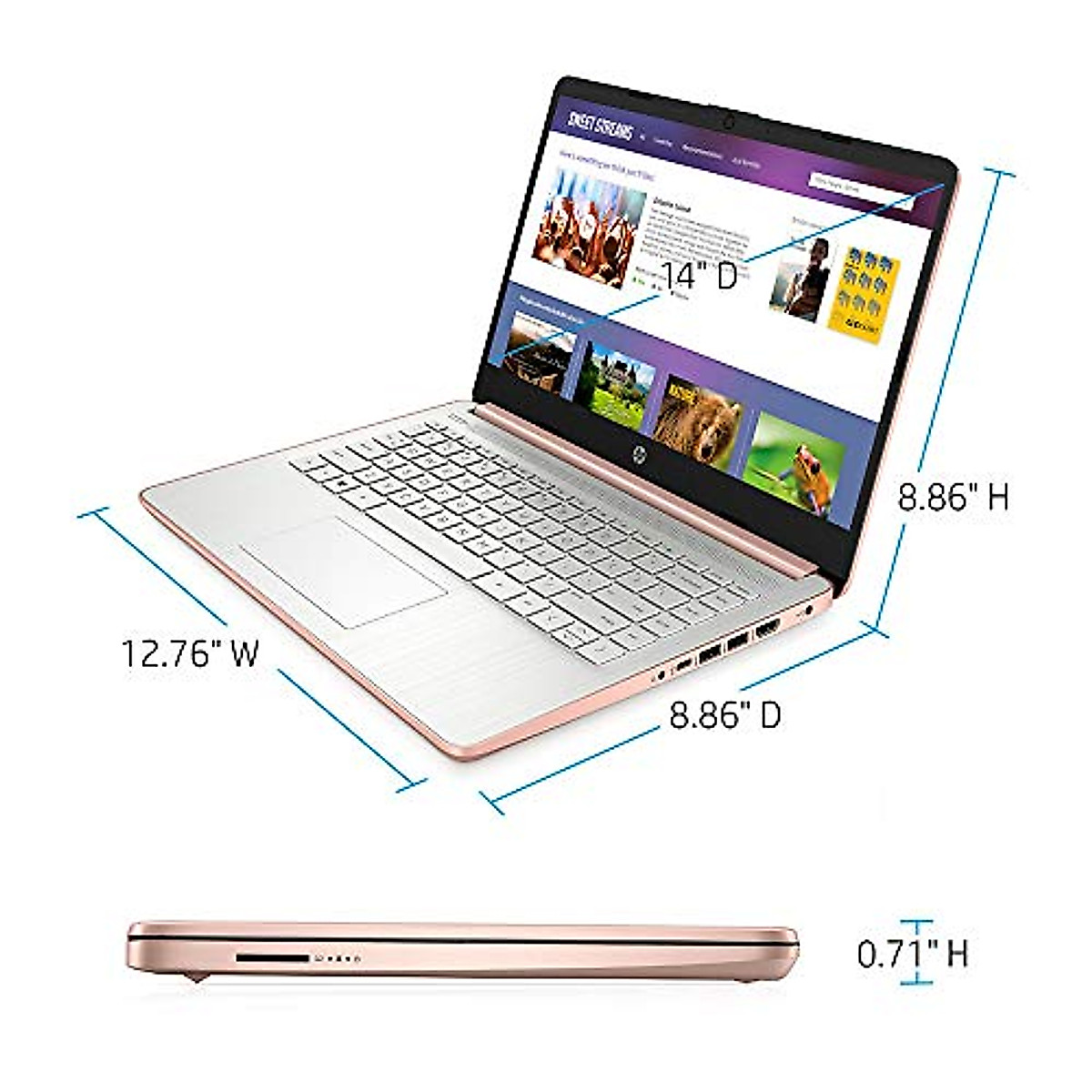 2021 HP Stream 14" HD Laptop Computer, Intel Celeron N4020 Processor, 4GB RAM, 64GB eMMC, HD Audio, HD Webcam, Intel UHD Graphics 600, 1 Year Office, HDMI, Win 10S, Rose Gold, 32GB SnowBell USB Card