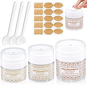 3pcs Airless Pump Jars for Lotions and Creams, 0.5/1/1.7oz Airless Cosmetic Pump Container, Cream Jar Vacuum Bottle Dispenser, Refillable Airless Pump Bottles for Lotions and Creams