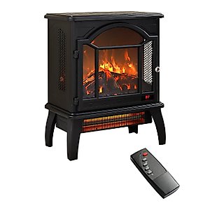 KOFOHON Freestanding Electric Fireplace Heater,Portable Infrared Fireplace Stove with 4 Types of 3D Realistic Flame Effects,Adjustable Temperature Compact Indoor Space Heater,Timer&Remote,18".