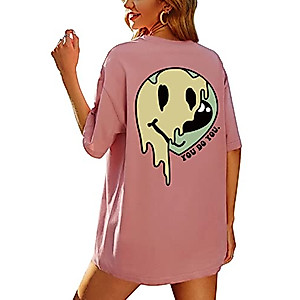 MISSACTIVER Women Oversized Graphic Print Tee Shirt Loose Short Sleeve Round Neck Drop Shoulder Tee Top Pullover Pink