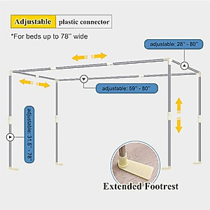 Stainless Steel Canopy Bed Frame Adjustable Bed Canopy Post Poles for Full Queen King Size Beds, Bed Canopy Frame for Metal Platform Bed Wood Bed(Full/Queen/King), Silver